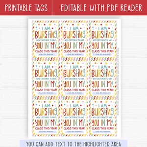 Printable Back to School Star Burst Tag. Editable Tag. Bursting With ...