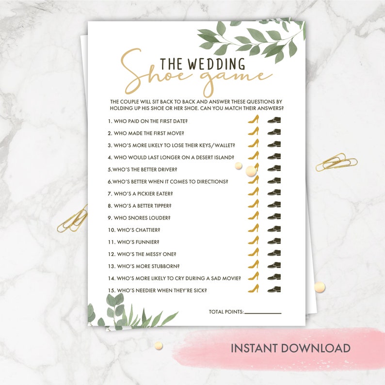 The Wedding Shoe Game. Wedding Cards. Greenery. Fun Reception | Etsy