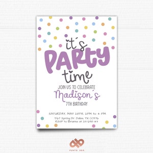 Editable Birthday Birthday Invitation. Its Party Time. Confetti. Favor ...