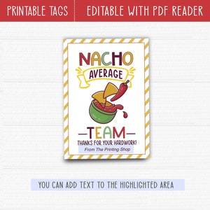Employee Appreciation Favor Tag. Staff Appreciation. Nacho Average Team ...