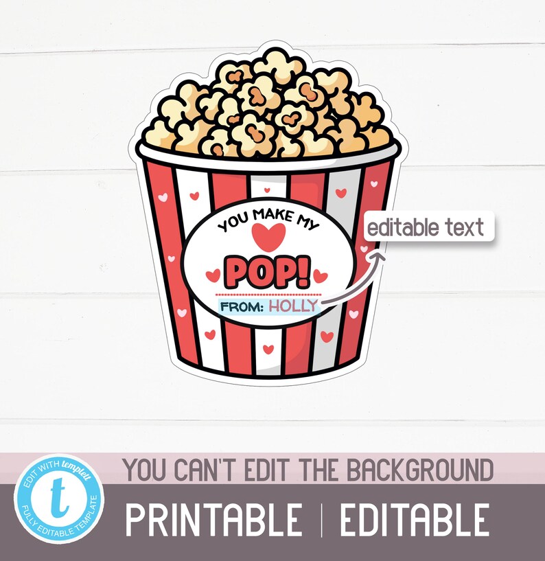 Valentine Popcorn Tags Printable, You Make My Heart Pop Tag, Poppin ...