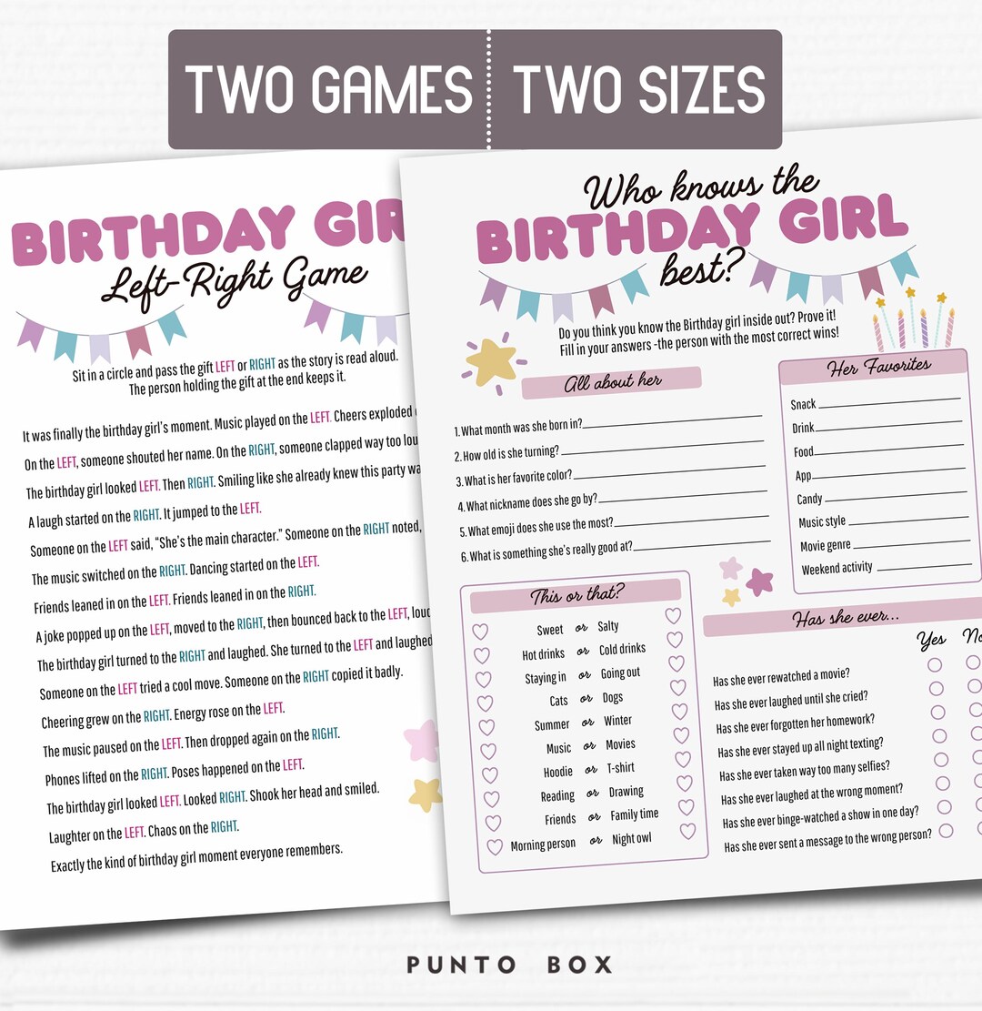 Birthday Girl Party Games Bundle | Who Knows the Birthday Girl Best and ...