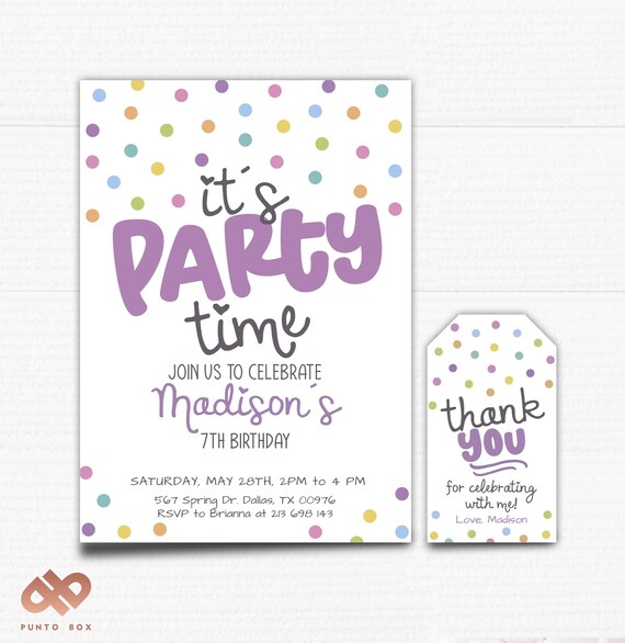 Editable Birthday Birthday Invitation. Its Party time. Confetti. Favor ...