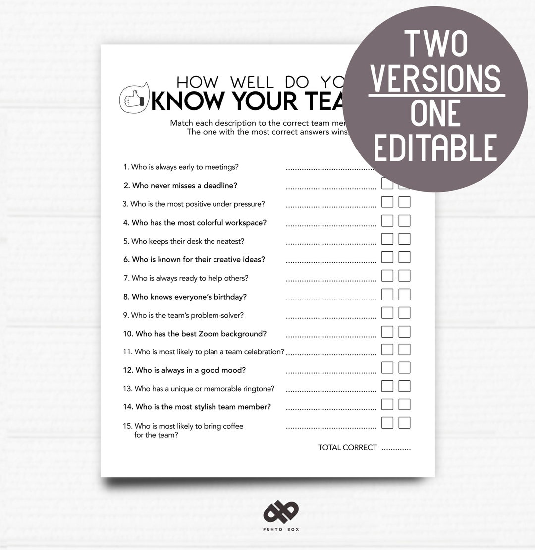 How Well Do You Know Your Team? Fun Office Game + Editable Version ...