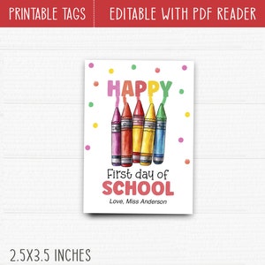 Printable Crayons First Day of School Tag. Editable Gift Label. Welcome ...