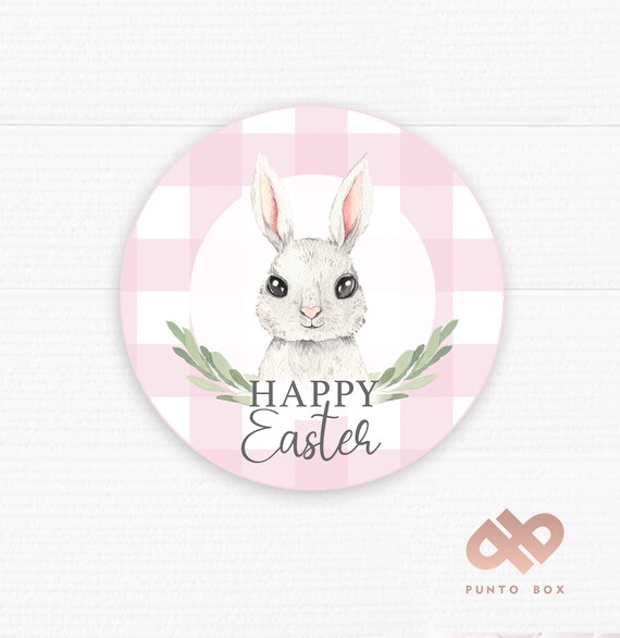 Printable Some Bunny Loves You Round Tag. Happy Easter. Pink Gingham ...