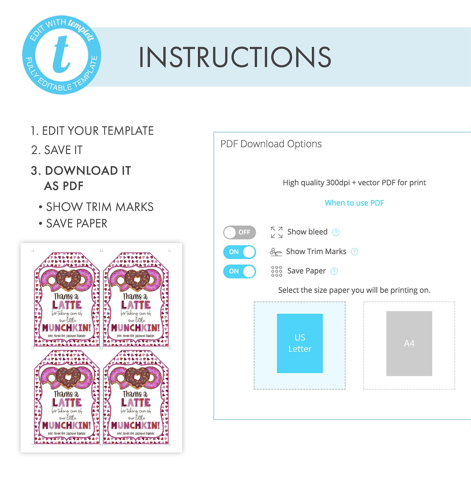 Printable Thanks a Latte for Taking Care of Our Little Munchkin ...