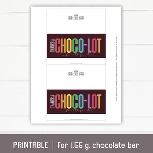 Printable Appreciation Chocolate Candy Bar Wrapper. Thanks a Chocolot ...