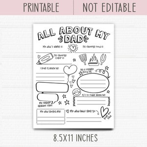 All About My Dad. Printable Father's Day Coloring Page. Fill in the ...