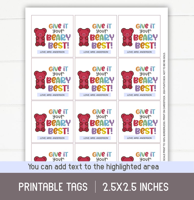 Printable Sports Good Luck Favor Tag. Do Your Beary Best. Two Versions ...