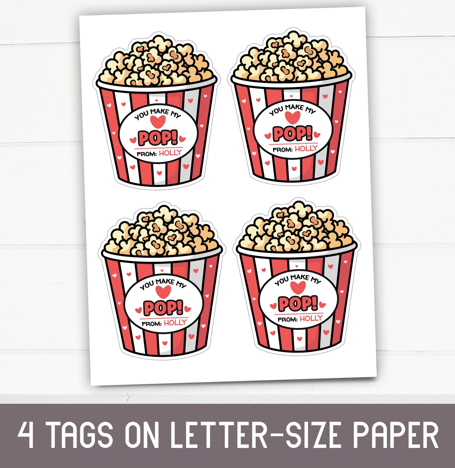 Valentine Popcorn Tags Printable, You Make My Heart Pop Tag, Poppin ...