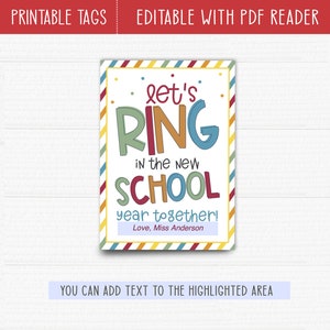 Printable Back to School Pop Tag. Editable Template. Let's Ring Into ...