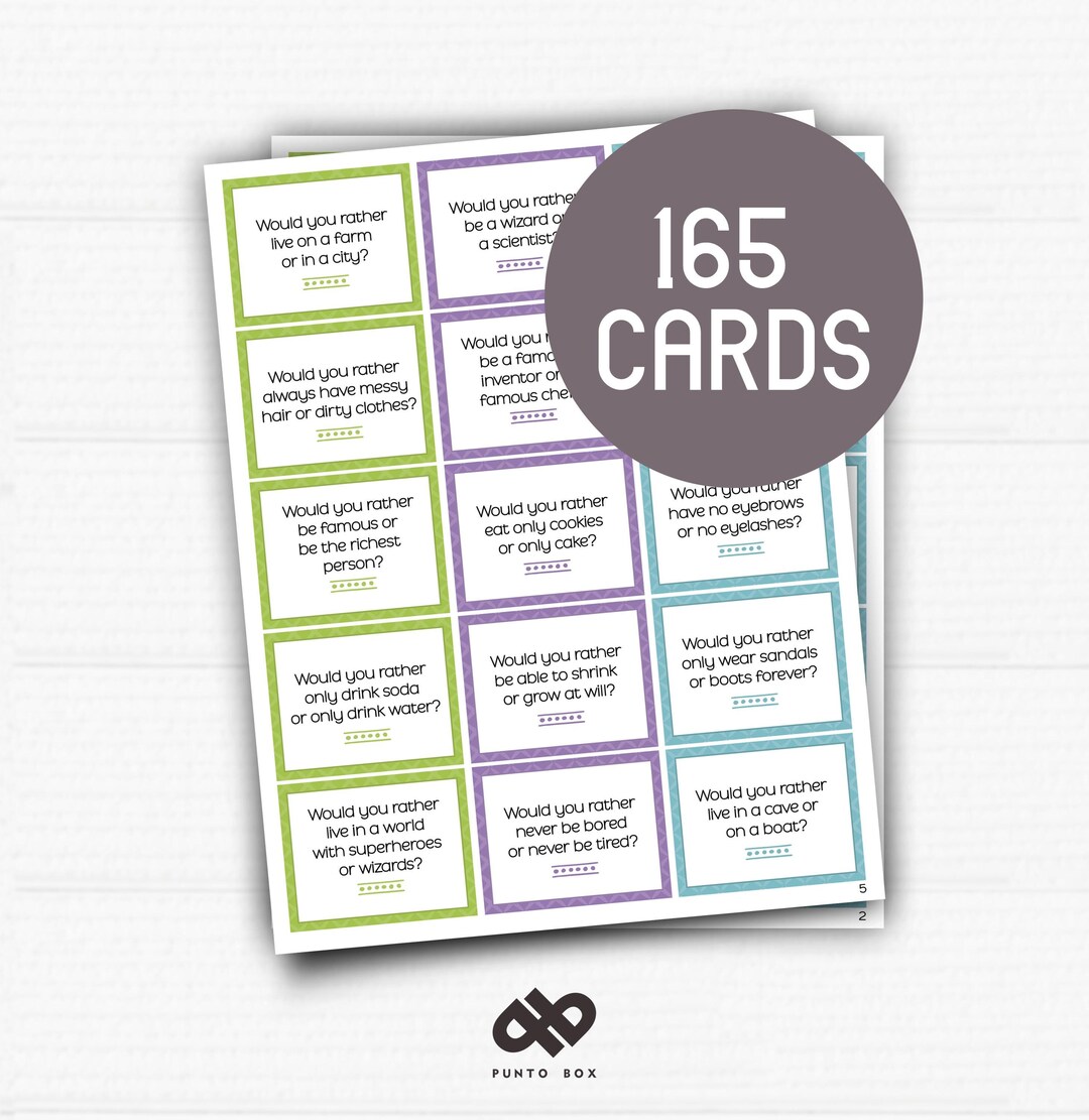 165 Would You Rather Questions. Printable Conversation Starters Cards ...