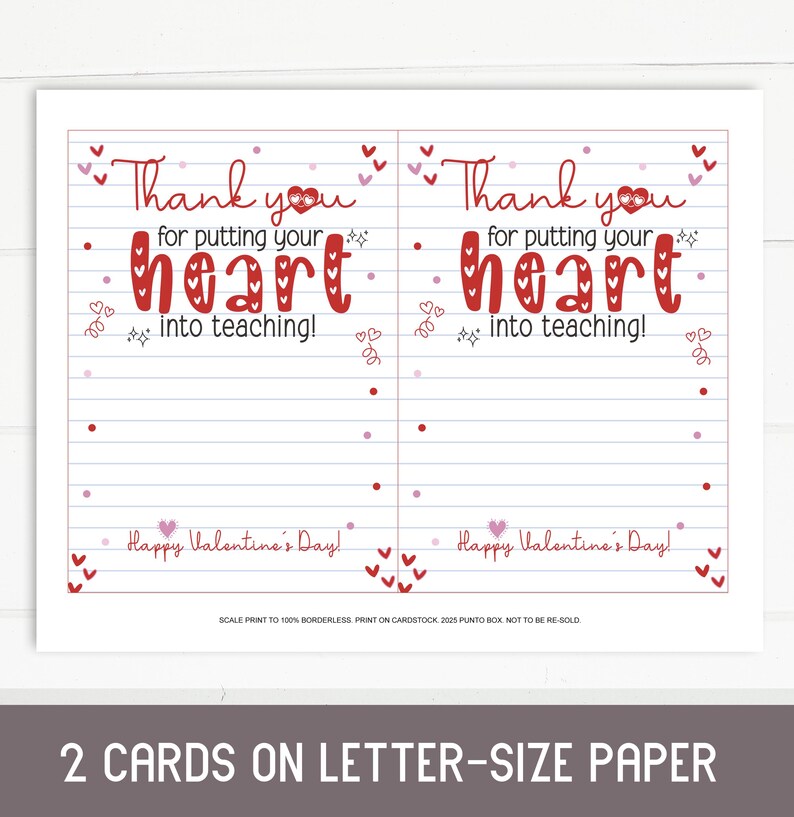 Printable Valentine Teacher Gift – Thanks for Putting Your Heart Into ...