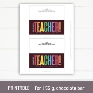 Printable Teacher Appreciation Chocolate Candy Bar Wrapper. Instant ...