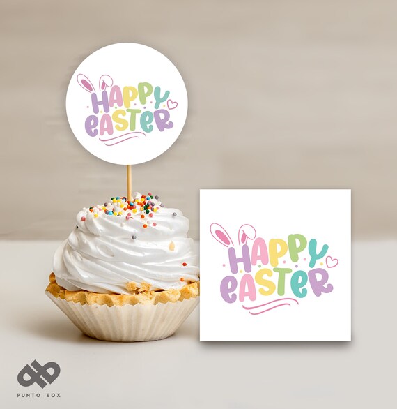 Printable Happy Easter Tag. Bunny Ears. Digital Download. Free round ...