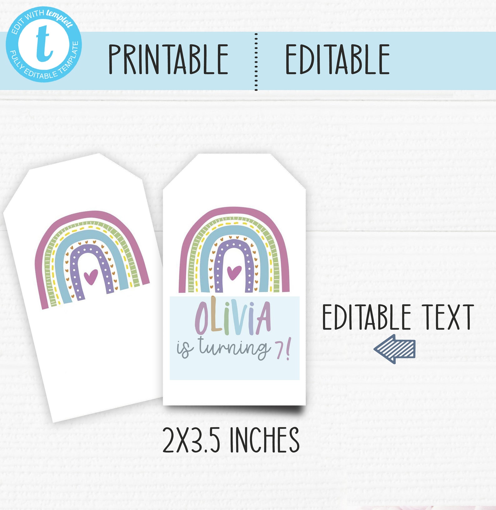 Printable Birthday Rainbow Tags. Favor Tags. She is Turning. Editable ...