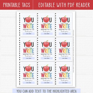 Teacher Appreciation Favor Tag. Printable Tag. You Are the Write ...
