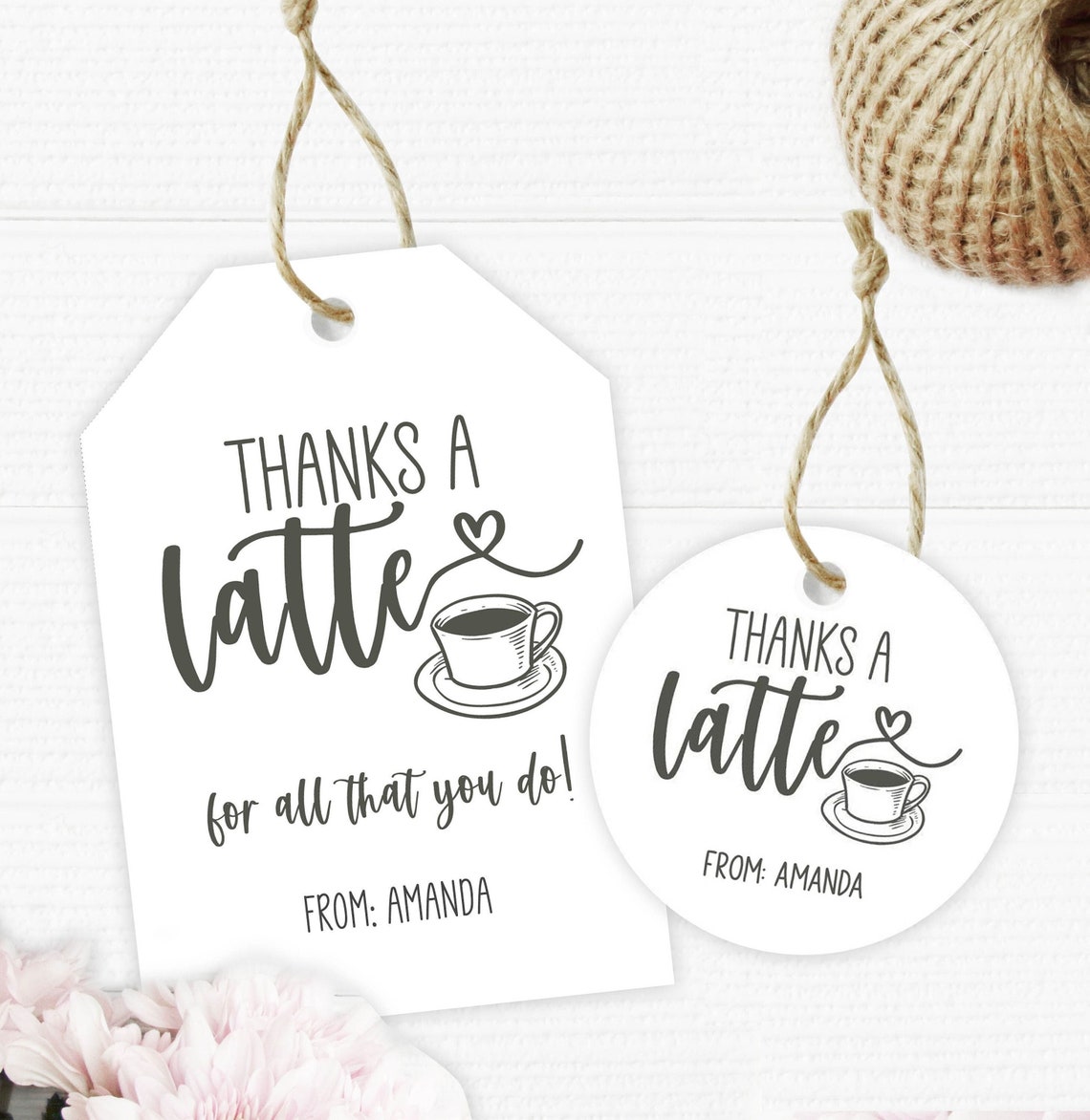 Printable Thanks a Latte Tag. Three Sizes. Gray. Editable - Etsy