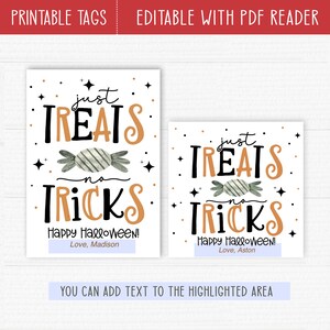 Printable Halloween Favor Tags. Just Treats Not Tricks. Greeting Card ...