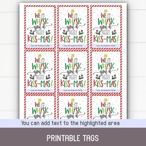Printable Christmas Gift Tags. We Whisk You a Merry Kissmas. Instant ...