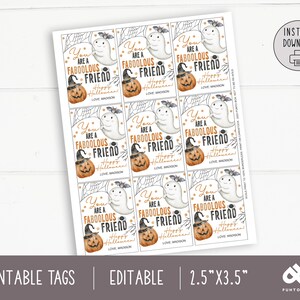 Printable Halloween Favor Tags. You Are a Fabulous Friend. Instant ...