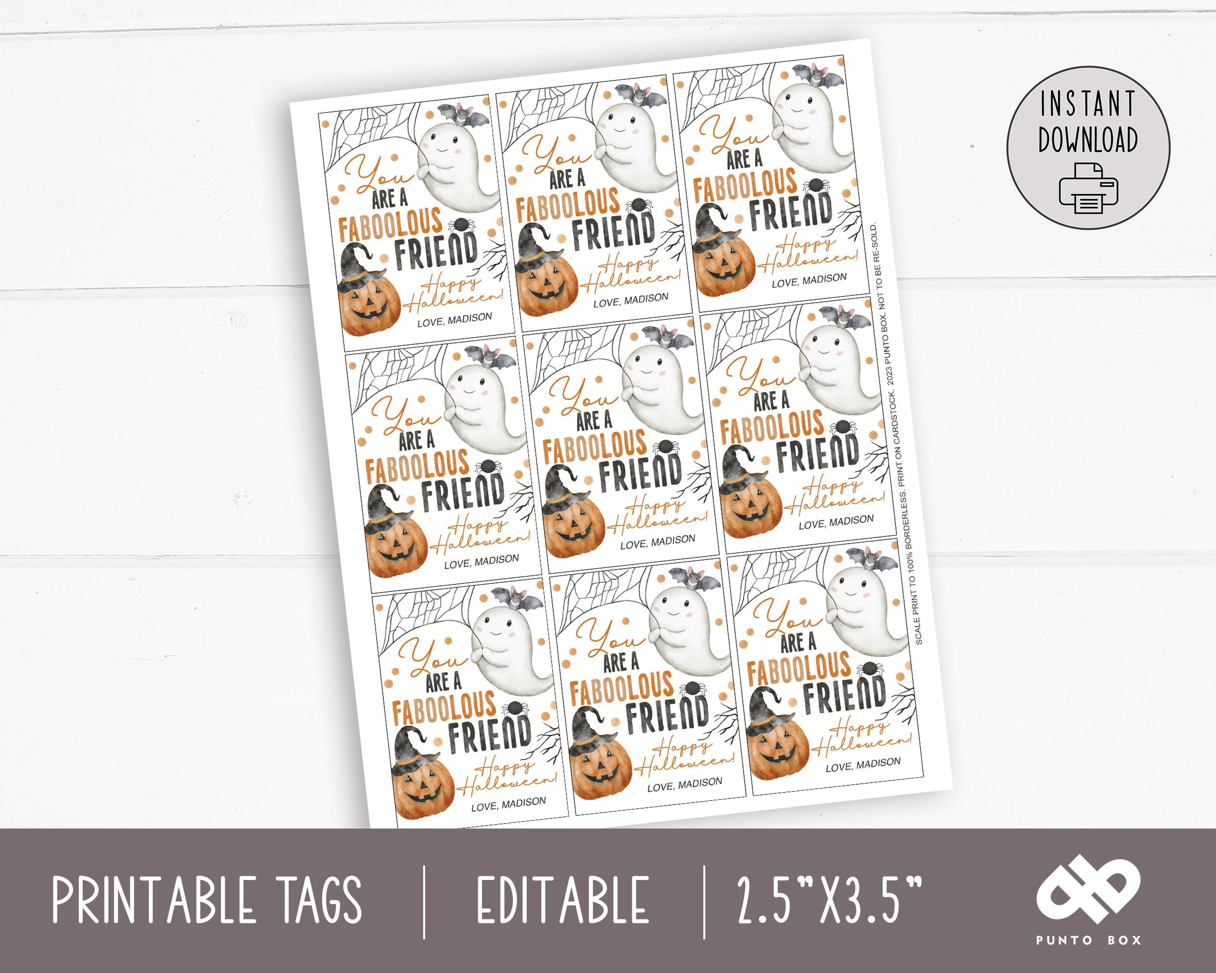 Printable Halloween Favor Tags. You Are a Fabulous Friend. Instant ...