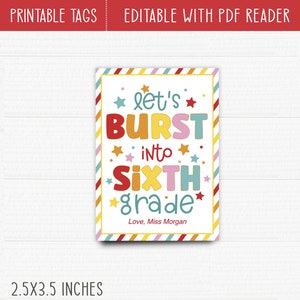 Printable Back to School Star Burst Tag. Editable Tag. Sixth Grade ...
