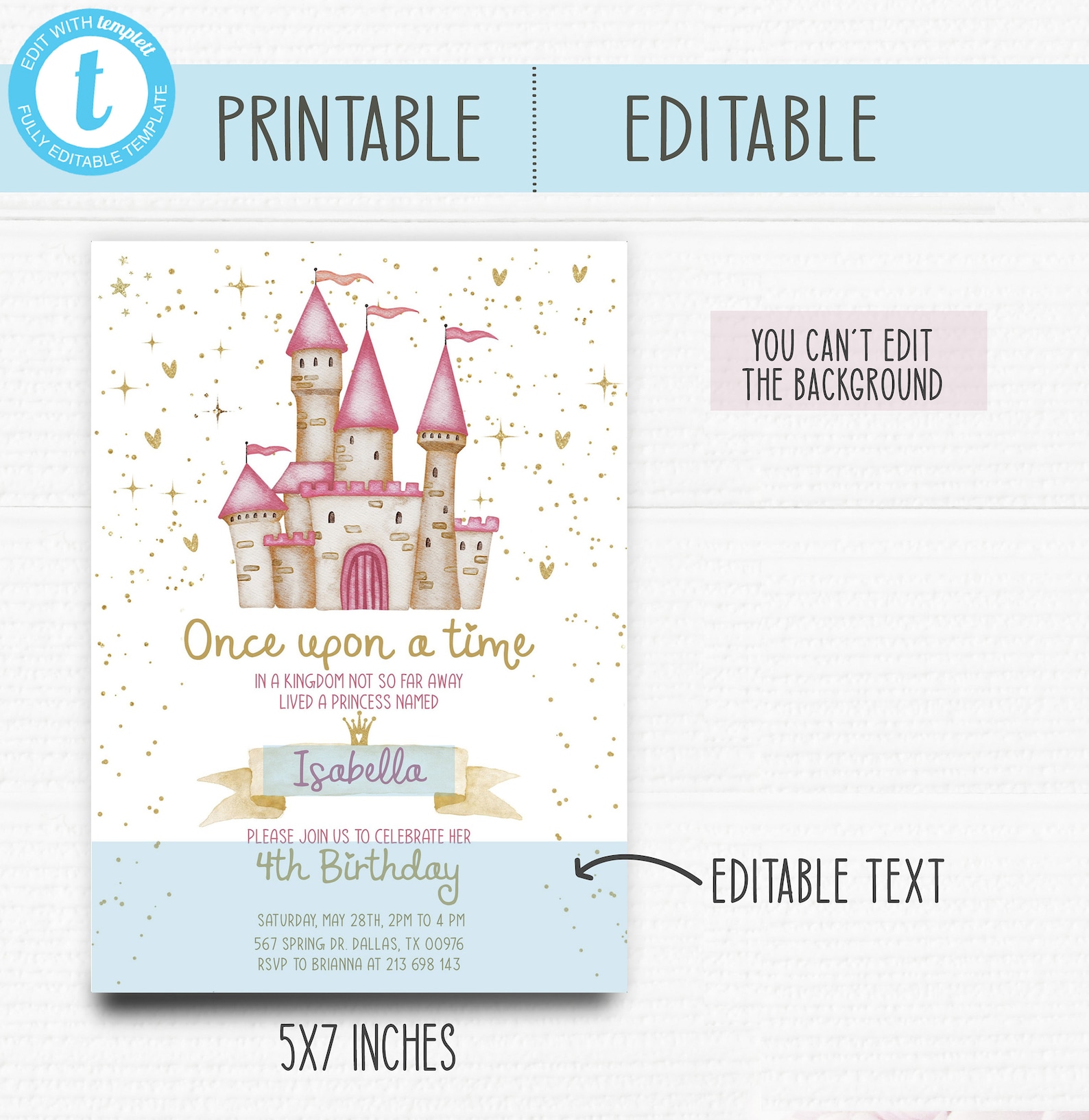 Editable Once Upon a Time Invitation. Princess Birthday. - Etsy