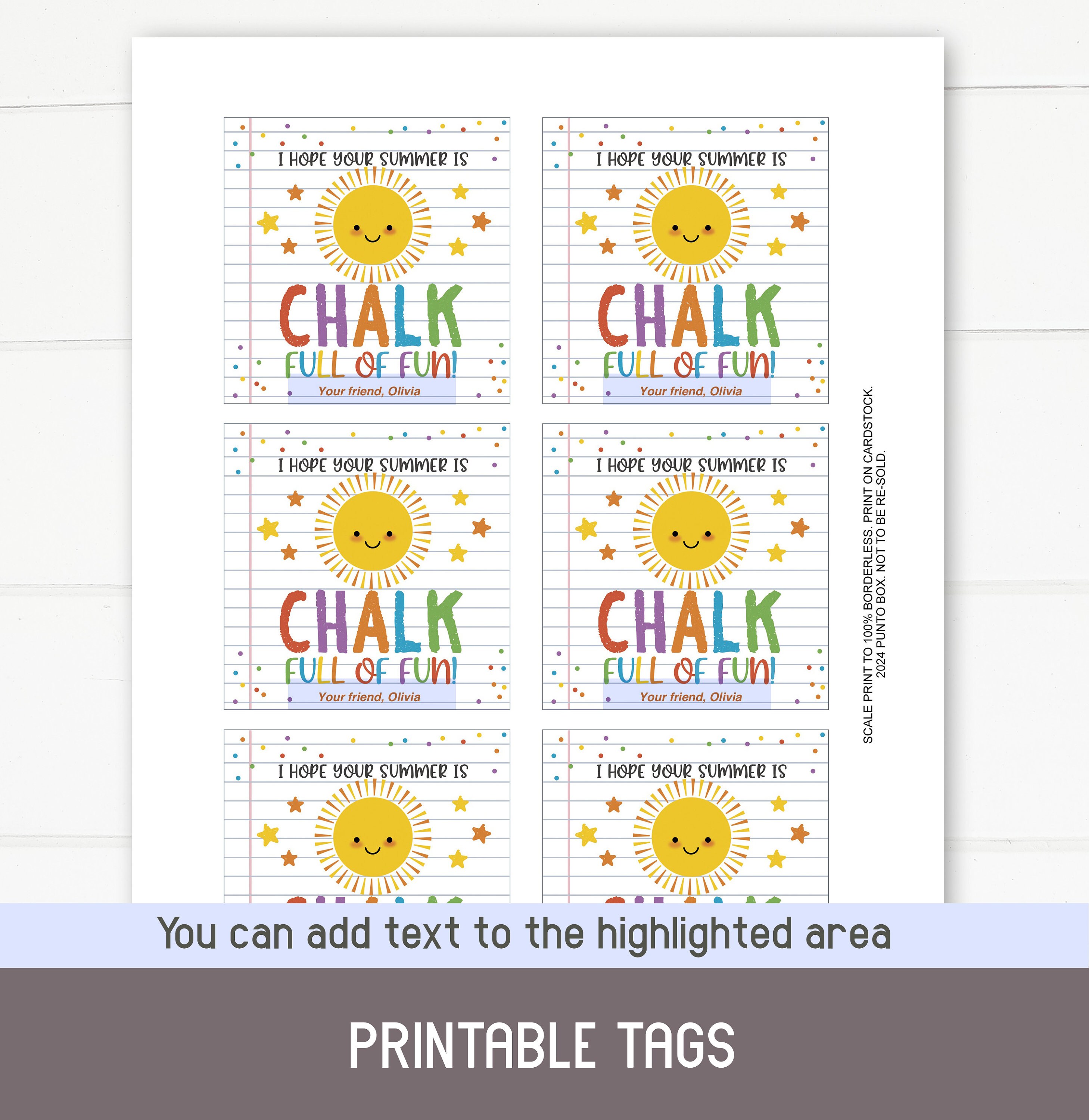 Printable End of School Year Gift Tags. Summer Break. Chalk Full of Fun ...