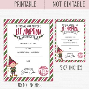 Printable Elf Adoption Certificate. Welcome Your Elf. From North Pole ...