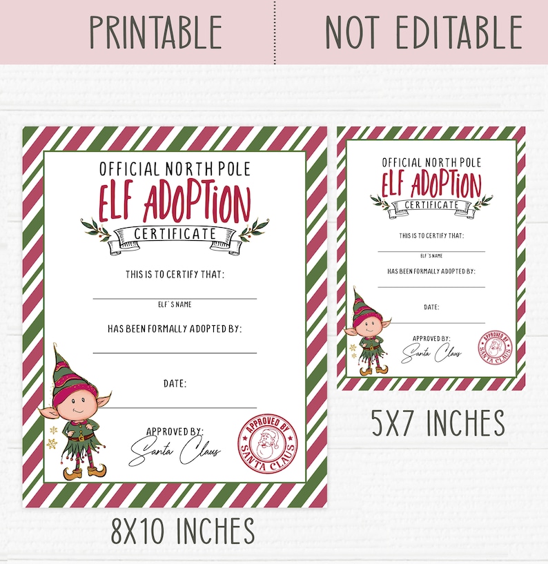 Printable Elf Adoption Certificate. Welcome Your Elf. From - Etsy