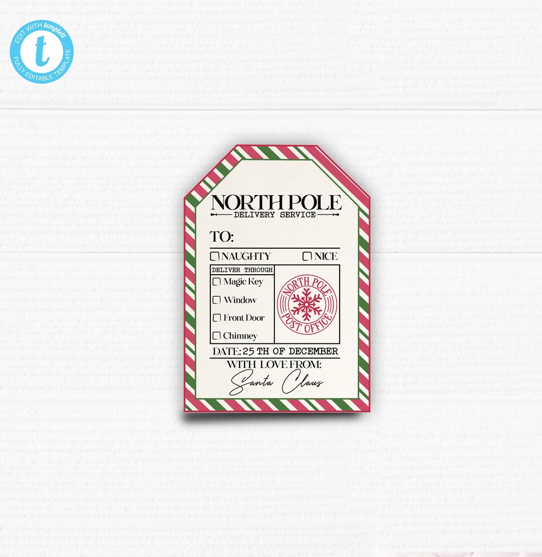 Editable Christmas Favor Tags. Santa Claus Official Nice List Tag. Form ...
