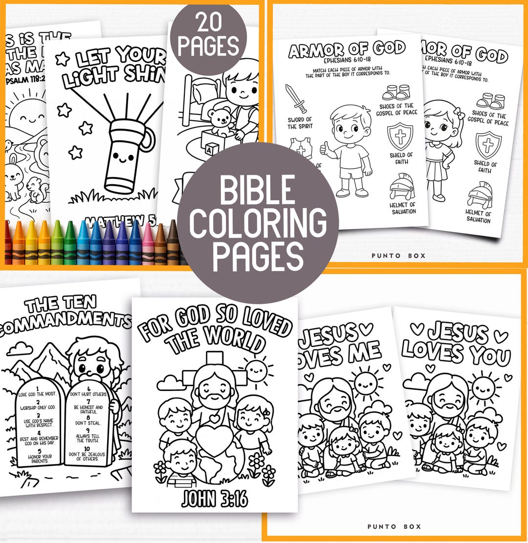 Christian Kids Bible Coloring Pages Bundle – 20 Verses, John 3:16 ...