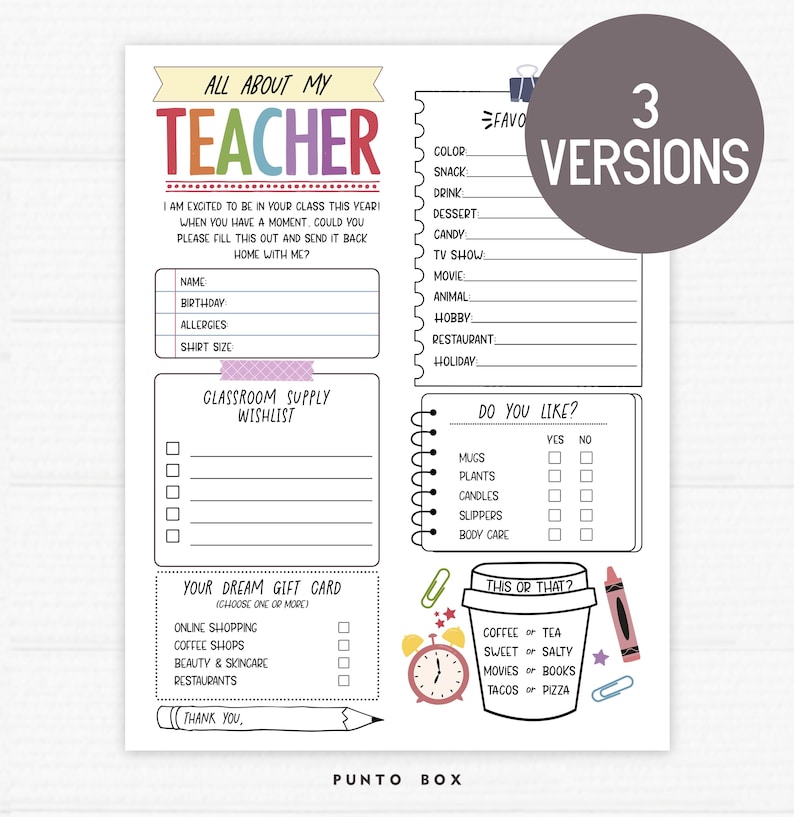Getting to Know My Teacher Printable | All About My Teacher | Teacher’s ...