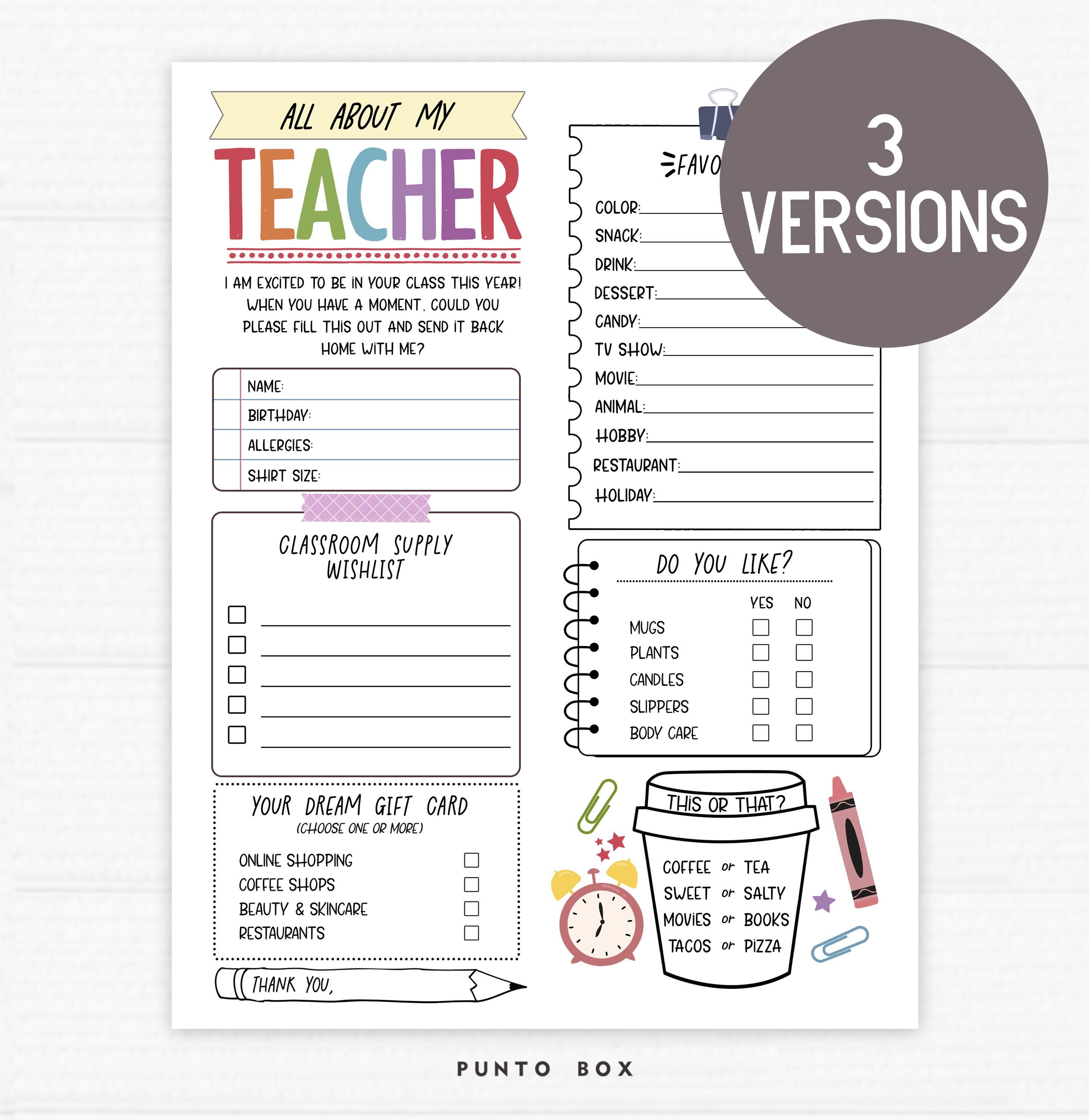 Getting to Know My Teacher Printable | All About My Teacher | Teacher’s ...