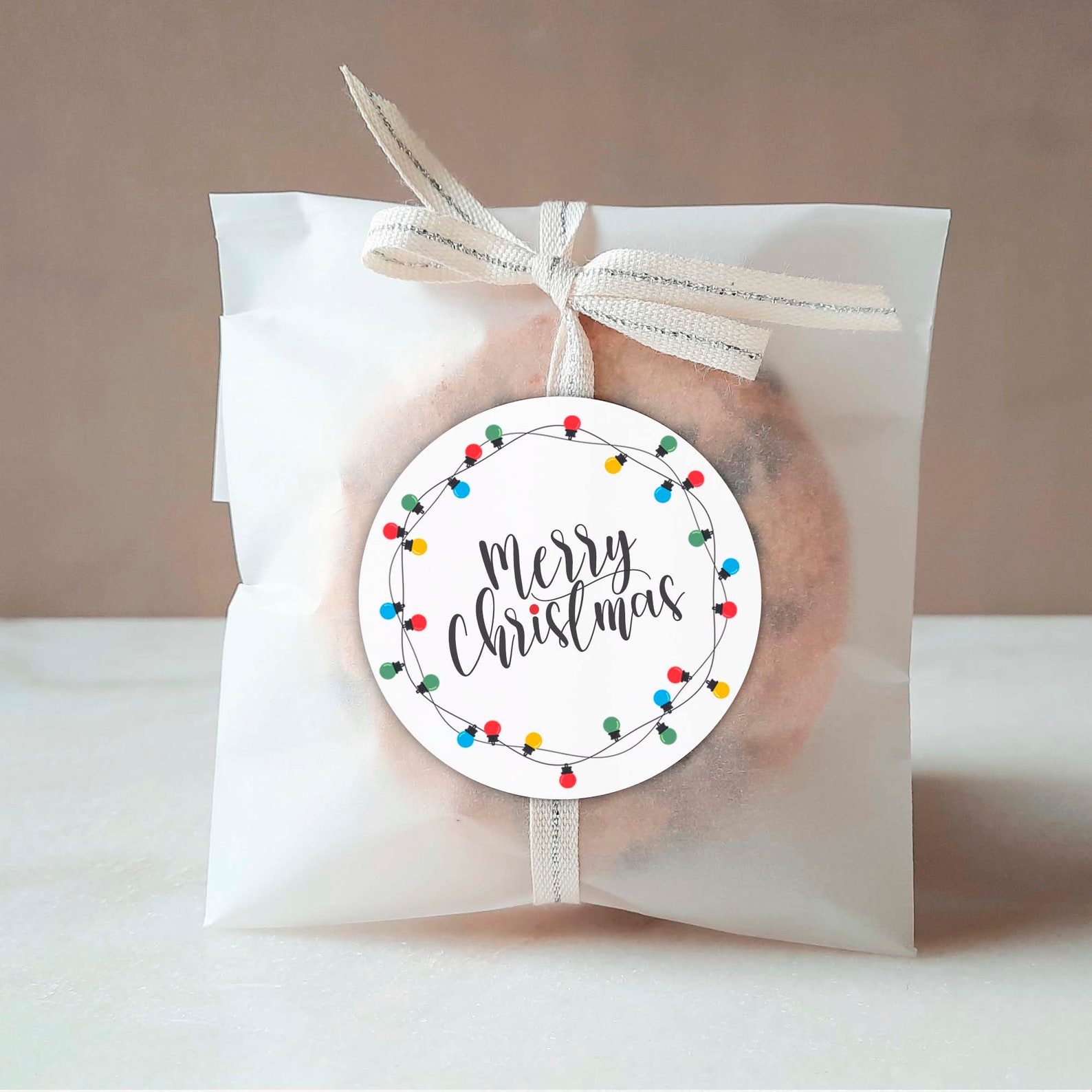 Printable Merry Christmas Round Tag. Digital Download. Light Bulb ...