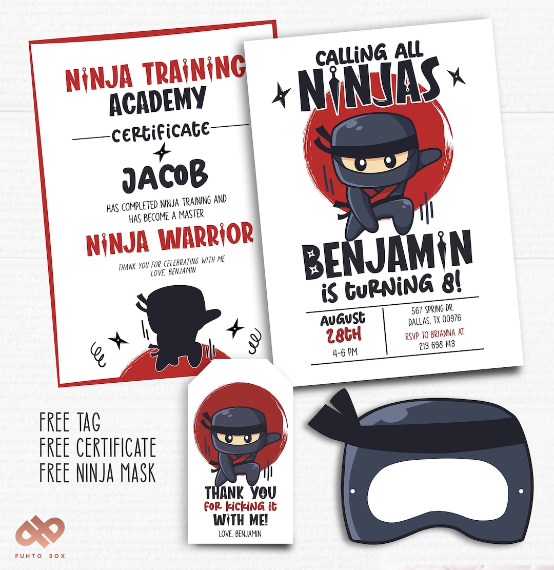 Editable Ninja Party Invitation. Boy Birthday Party. Free Favor Tag and ...