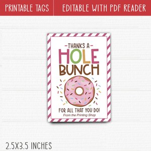 Printable Donut Favor Tags. Staff, Employee Appreciation Tag. Thanks a ...