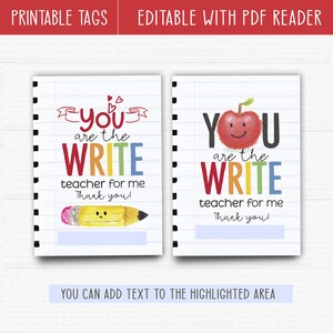 Teacher Appreciation Favor Tag. Printable Tag. You Are the Write ...