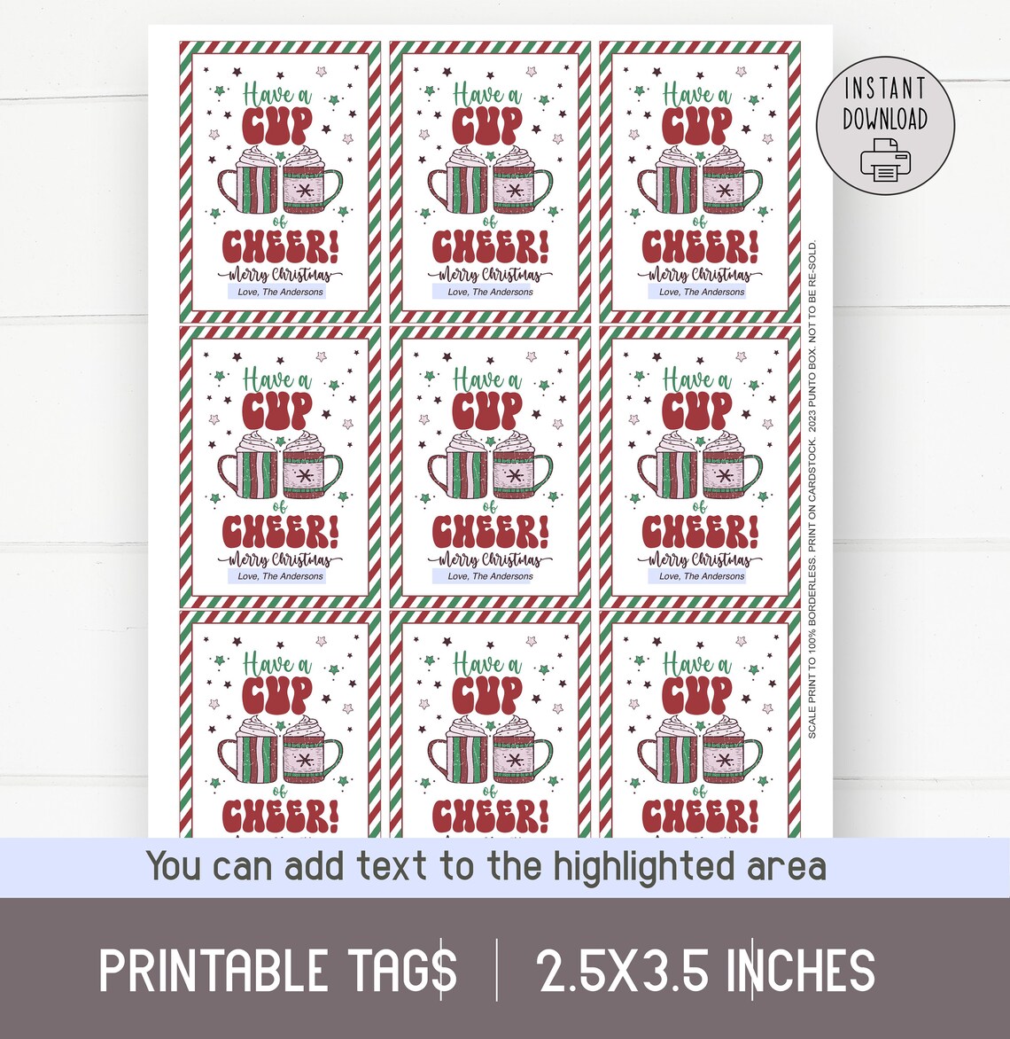 Printable Christmas Gift Tag. Have a Cup of Cheer. Teacher, Employee ...
