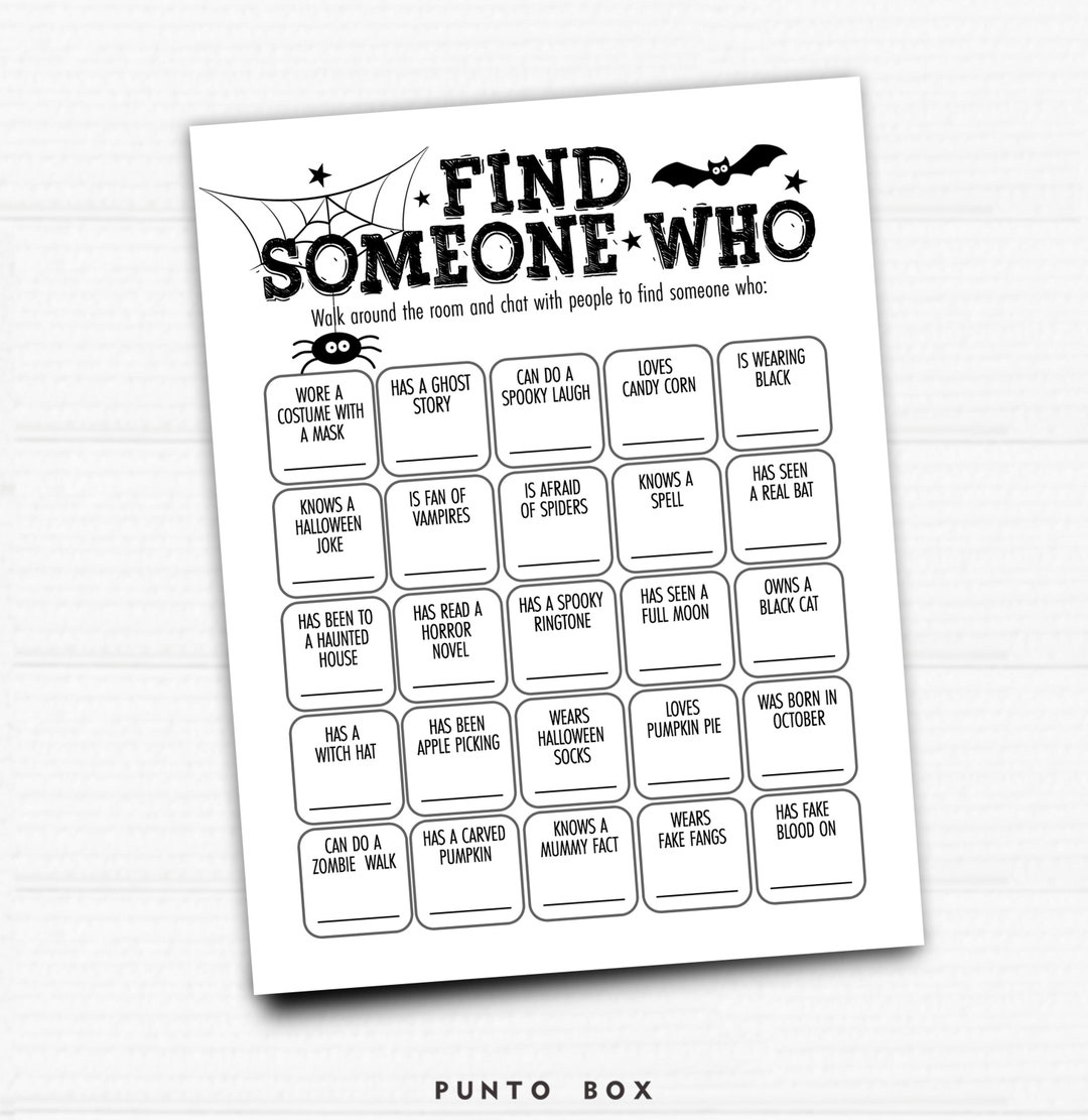 Editable Halloween Bingo Game – Find Someone Who Edition | Fun ...