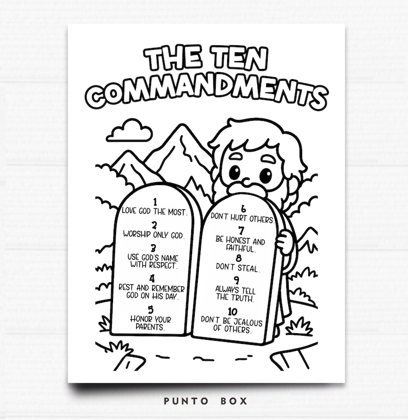 Ten Commandments Coloring Page for Kids | Bible Lesson Printable ...