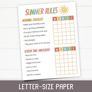 Summer Rules Chart for Kids – Morning Checklist & Screen Time Routine ...