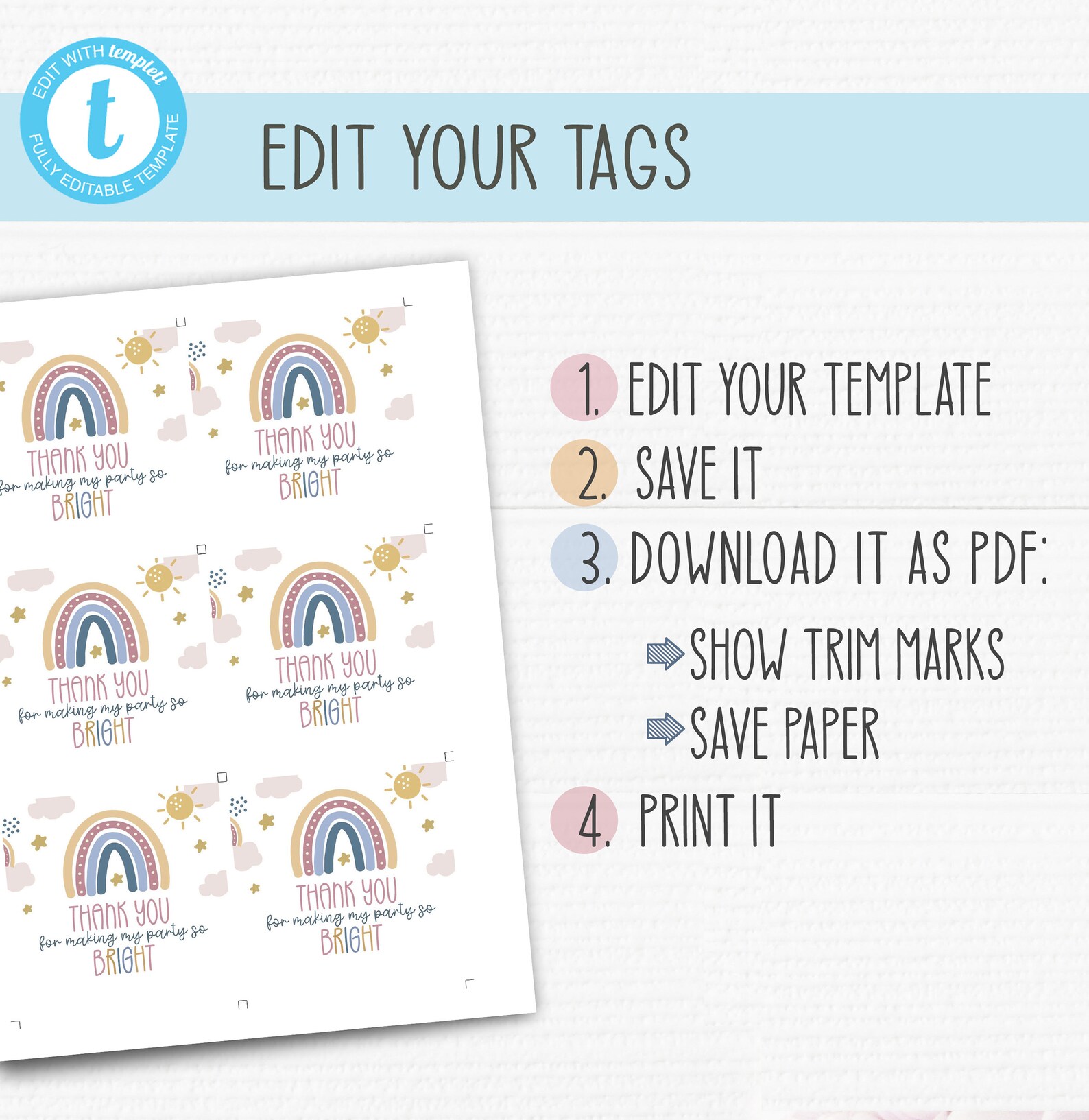 Rainbow Birthday Printable Invitation. Thank You Tags. Tags - Etsy