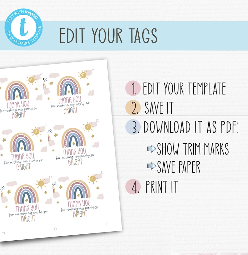 Rainbow Birthday Printable Invitation. Thank You Tags. Tags - Etsy