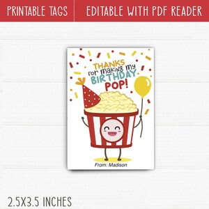 Printable Birthday Favor Tags. Popcorn Favor Tag. Classroom Snacks ...