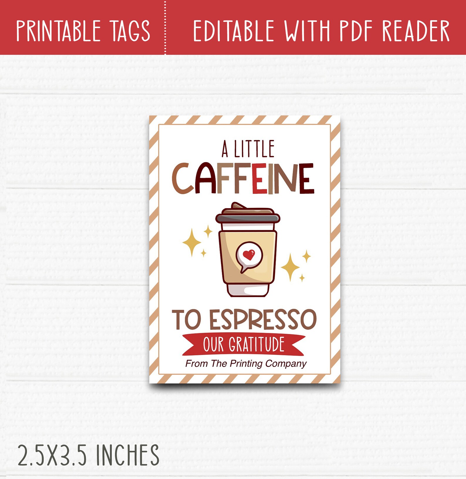 Printable Coffee Teacher Gift Tag. Espresso Our Gratitude. Appreciation ...