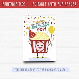 Printable Birthday Favor Tags. Popcorn Favor Tag. Classroom Snacks ...