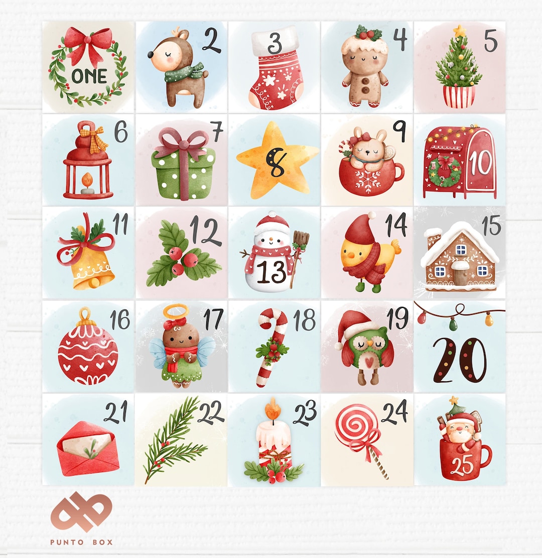 Christmas Advent Calendar Tags. Printable Tags. Christmas Countdown ...